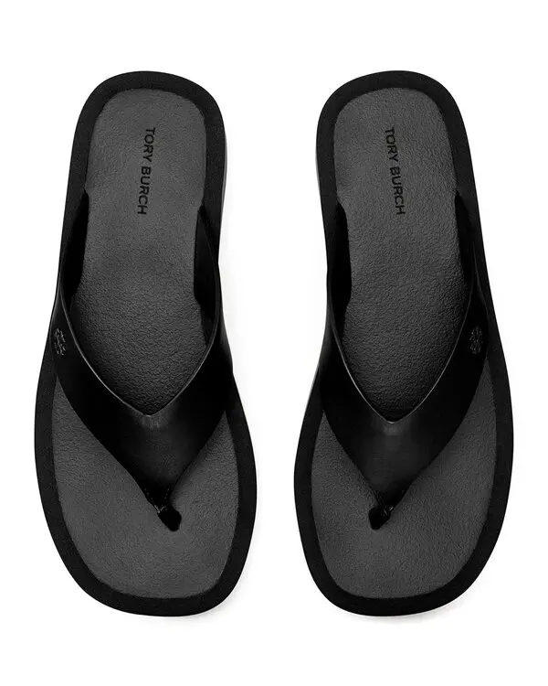 Tory Burch Leather Platform Flip Flops - Black
