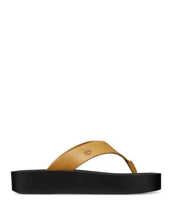 Tory Burch Leather Platform Flip Flops - Ginger Shortbread