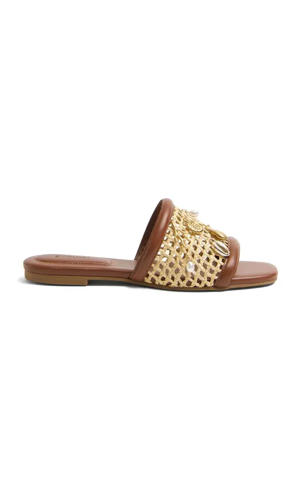 Simkhai Caspian Raffia Netted Sandals - Brown