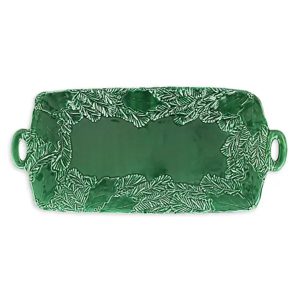 VIETRI Lastra Holiday Figural Handled Rectangular Platter - Green