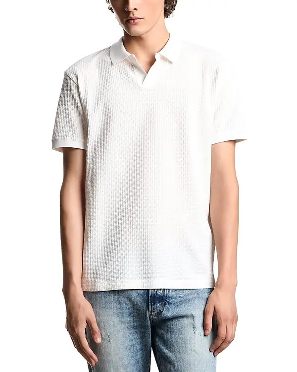 Emporio Armani Jacquard Textured Cotton Polo Shirt - Fancy White