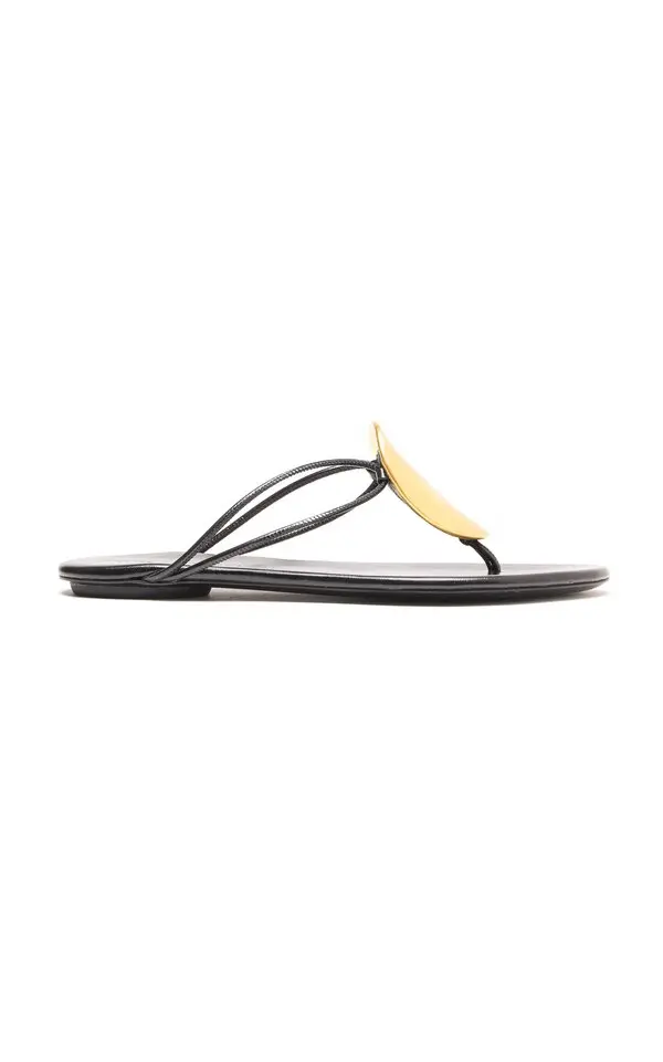 Proenza Schouler Uma Gold Tone Embellished Leather Thong Sandals - Black