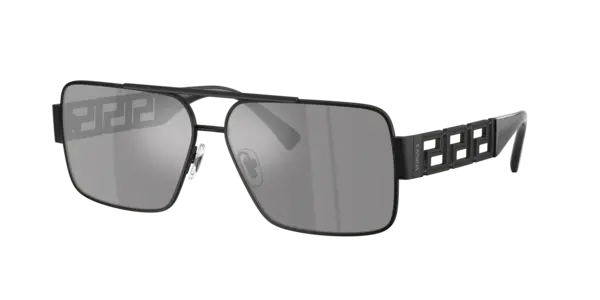 Versace Silver Tone Full Rim Sunglasses - Dark Grey Mirror Silver