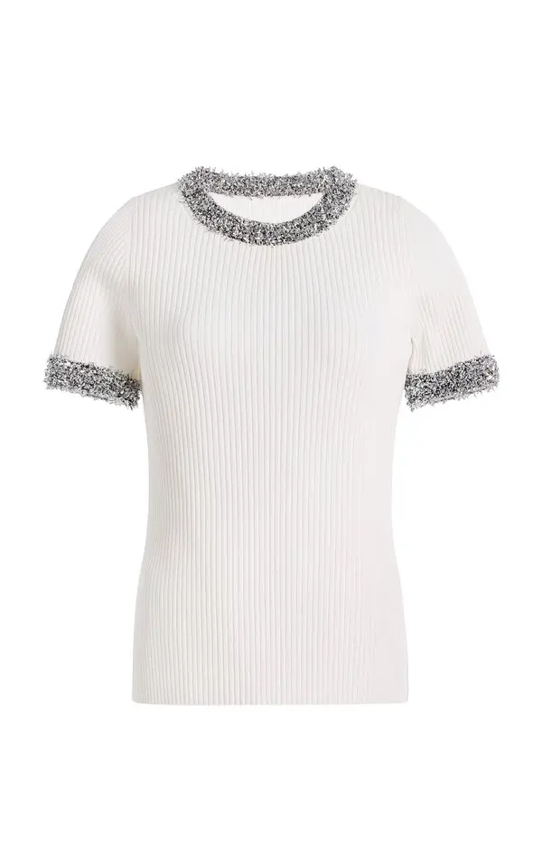 ZANKOV Katerina Embellished Ribbed Jersey T-shirt - Ivory