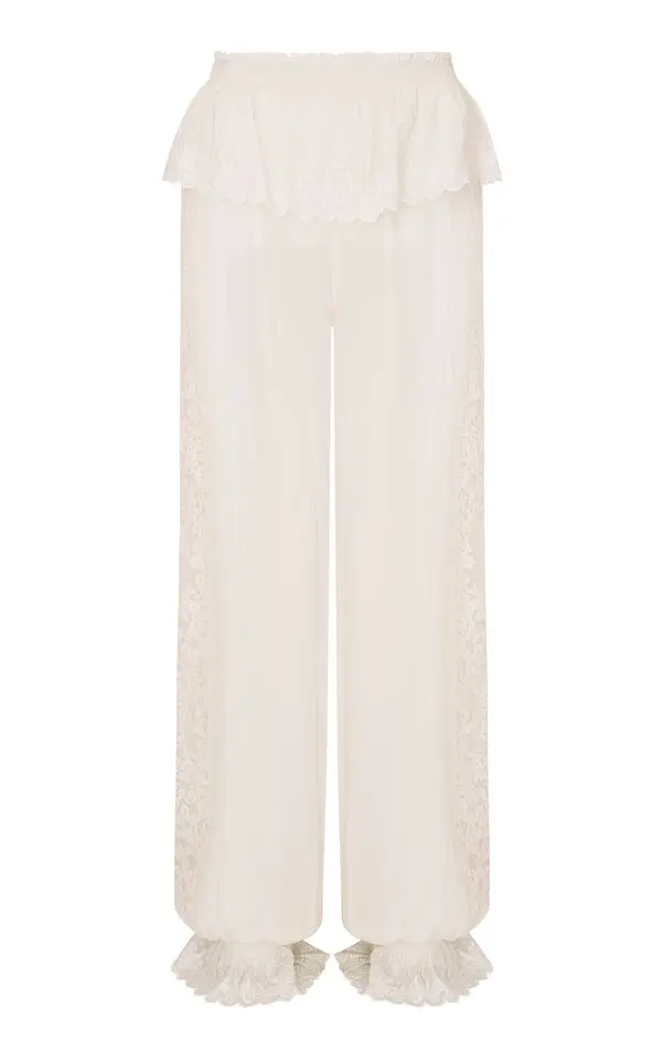 LoveShackFancy Clyra Ruffled Silk Straight-leg Pants - Ivory