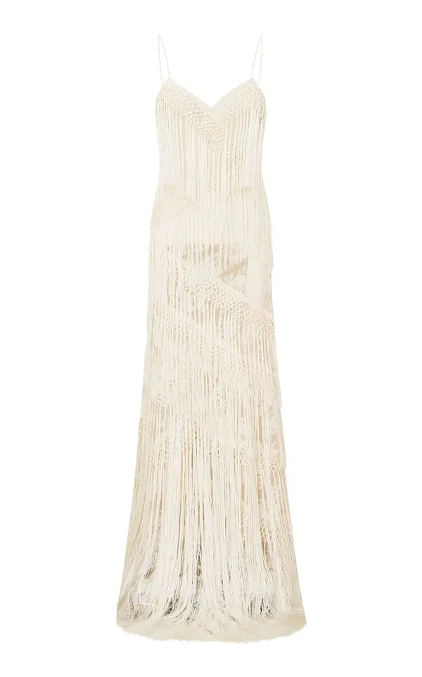 LoveShackFancy Delphi Fringed Maxi Dress - Ivory
