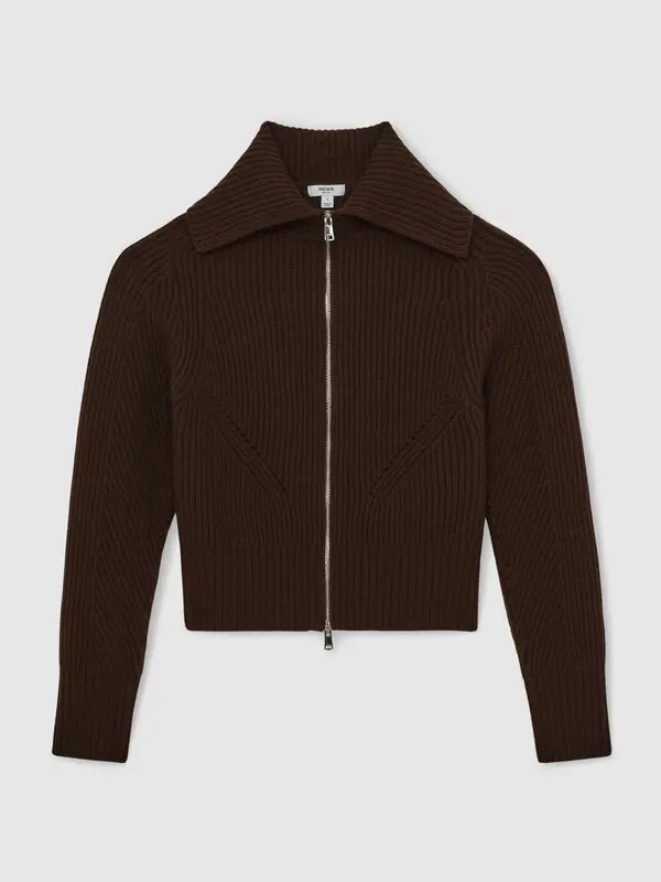 REISS Wool Rib-knit Zip Cardigan