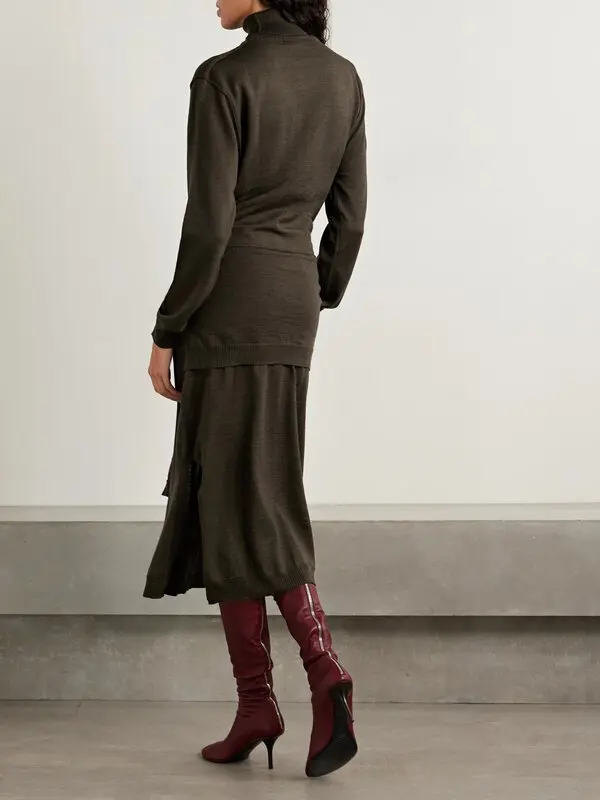 LEMAIRE Belted Wool-blend Turtleneck Midi Dress