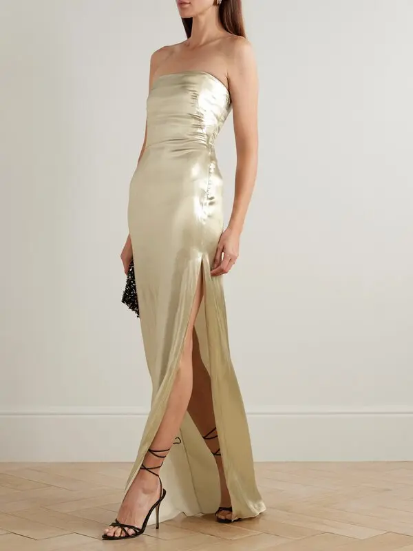 Galvan Strapless Metallic Satin Gown