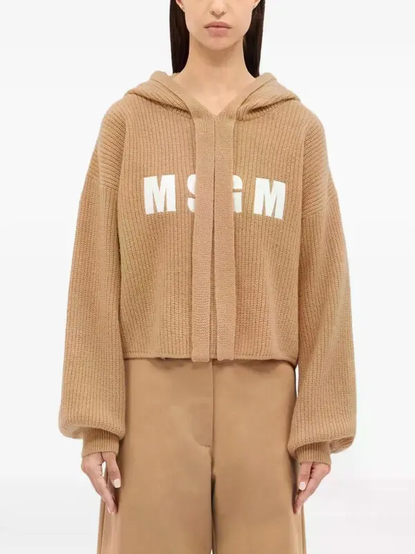MSGM Cable Knit Cropped Hoodie - Brown