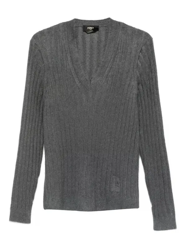 Fendi V-neck Ribbed Knit Sweater