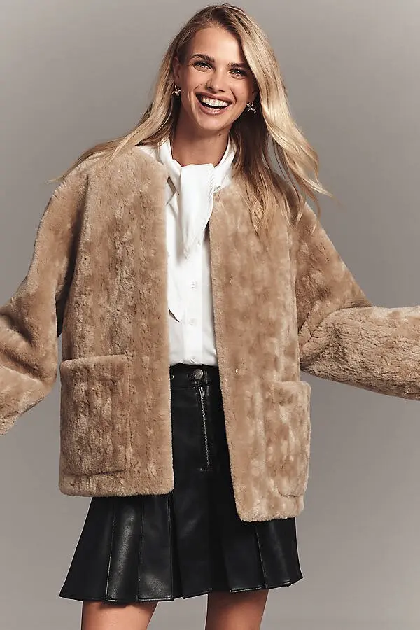 Maeve Faux Fur Teddy Coat - Honey