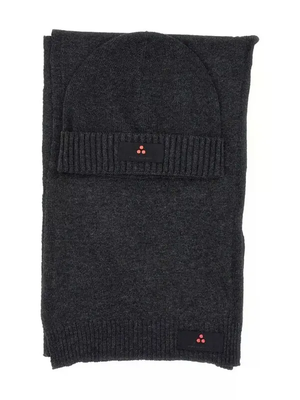 Peuterey Ribbed Scarf And Hat Set - Grey