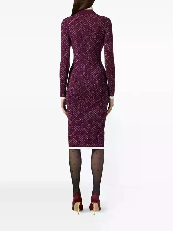 Elisabetta Franchi Decorative-button Jacquard Knit Midi Dress