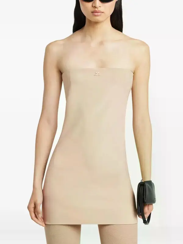 COURREGES Logo-appliqué Mini Dress - Neutrals