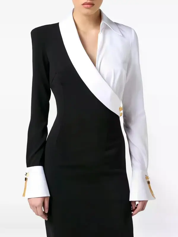 Elisabetta Franchi Shirt-collar Side-slit Maxi Dress