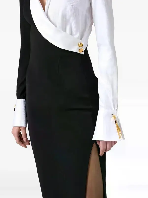 Elisabetta Franchi Shirt-collar Side-slit Maxi Dress