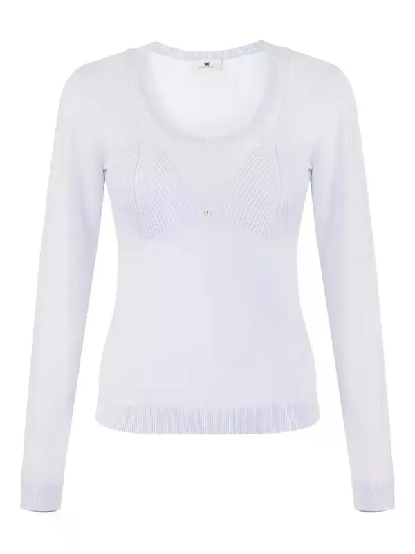 Elisabetta Franchi Jewel-logo Wool-blend Top - Neutrals