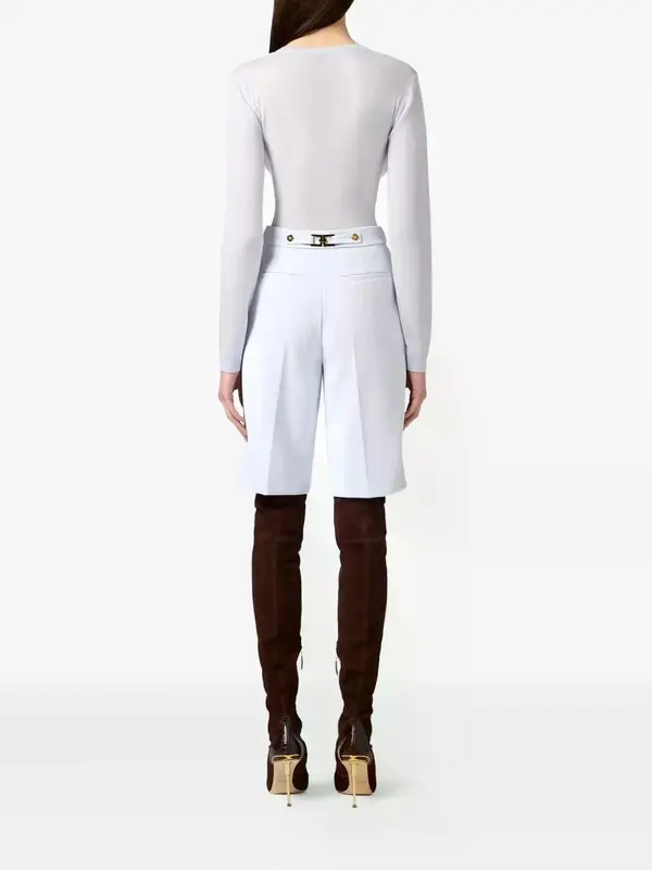 Elisabetta Franchi Jewel-logo Wool-blend Top - Neutrals