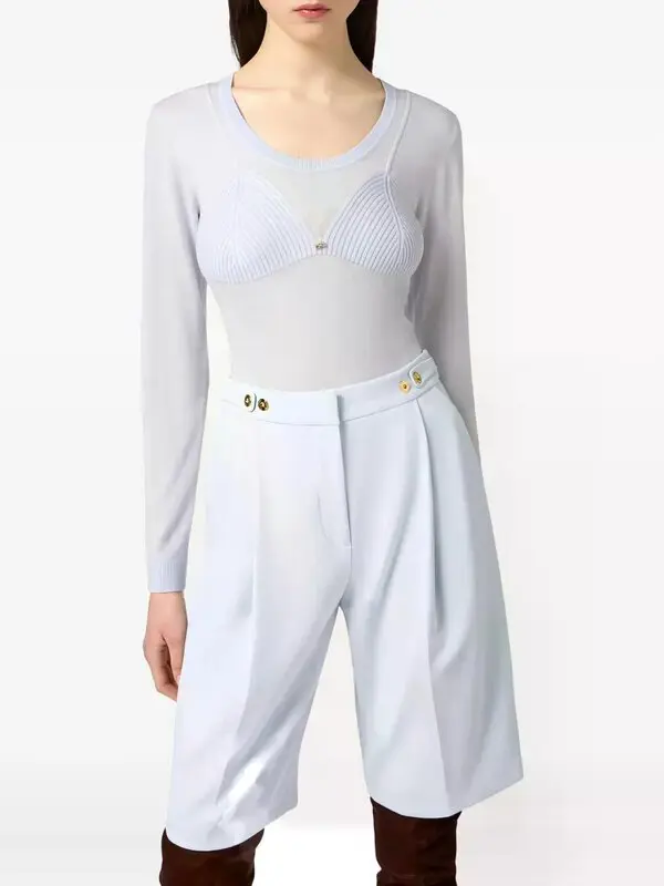 Elisabetta Franchi Jewel-logo Wool-blend Top - Neutrals