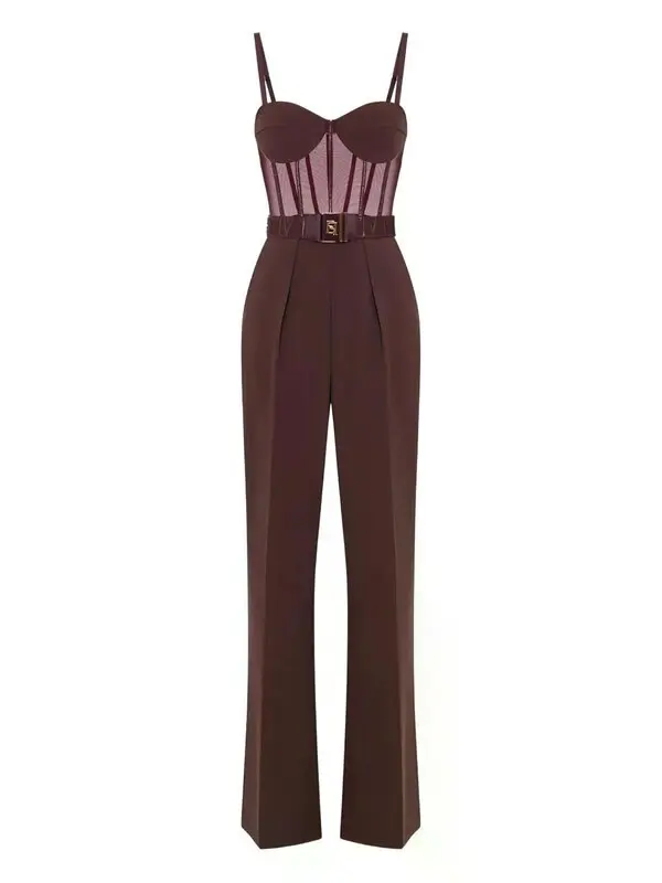 Elisabetta Franchi Tulle-detail Belted Jumpsuit - Red