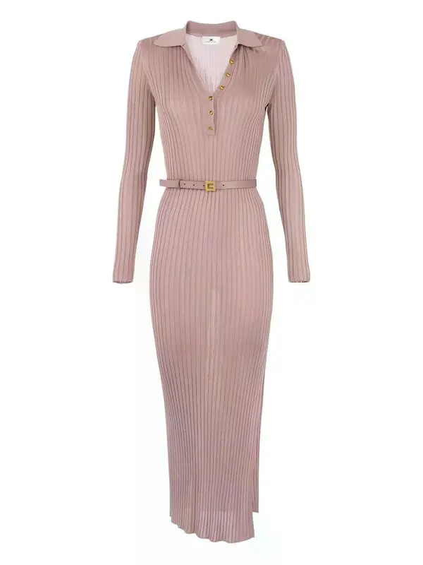 Elisabetta Franchi Ribbed-Knit Polo Midi Dress In Pink - 51% Off |  Editorialist