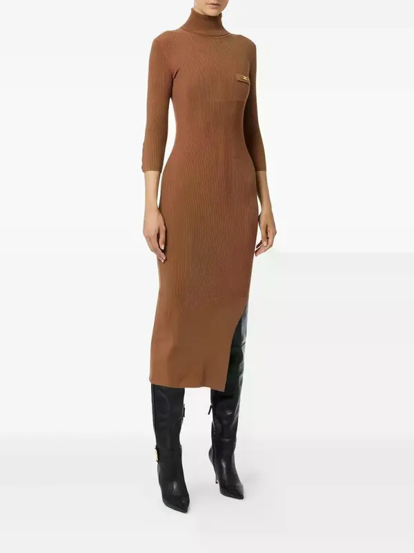 Elisabetta Franchi Ribbed Chest-pocket Midi Dress - Brown