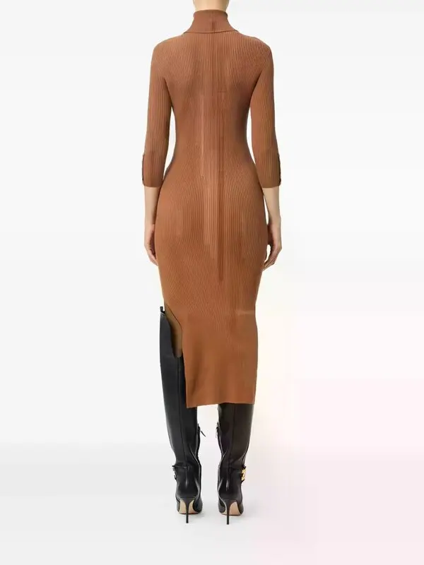 Elisabetta Franchi Ribbed Chest-pocket Midi Dress - Brown