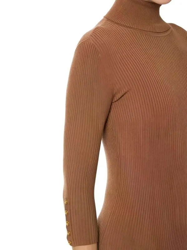 Elisabetta Franchi Ribbed Chest-pocket Midi Dress - Brown