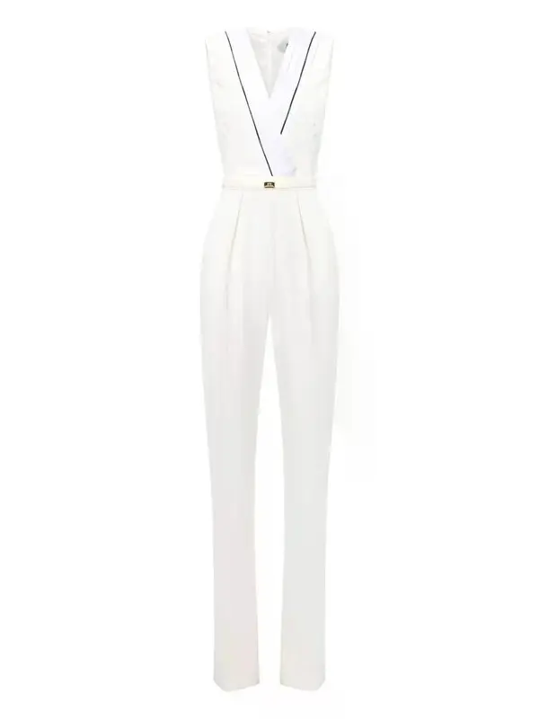 Elisabetta Franchi Pleated Logo Piping Jumpsuit - White
