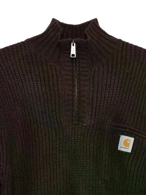 Carhartt Work In Progress Ribbed-knit Quarter Zip Jumper - Brown