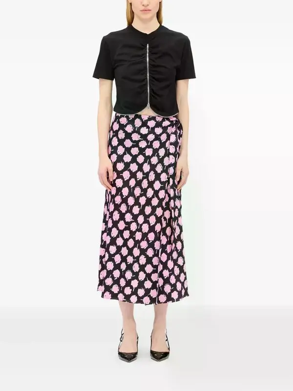 MSGM Floral-print Wrap-effect Midi Skirt