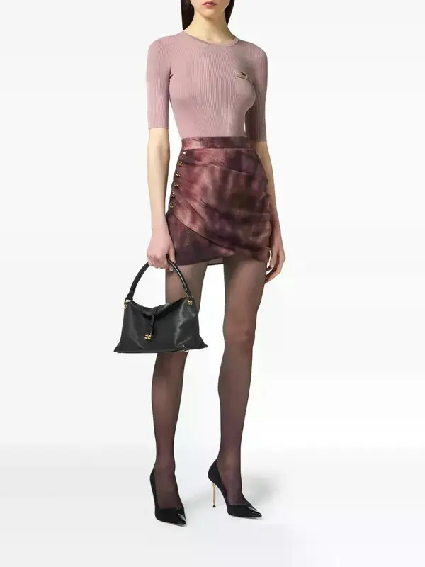 Elisabetta Franchi Draped Python-print Skirt With Jewel Buttons