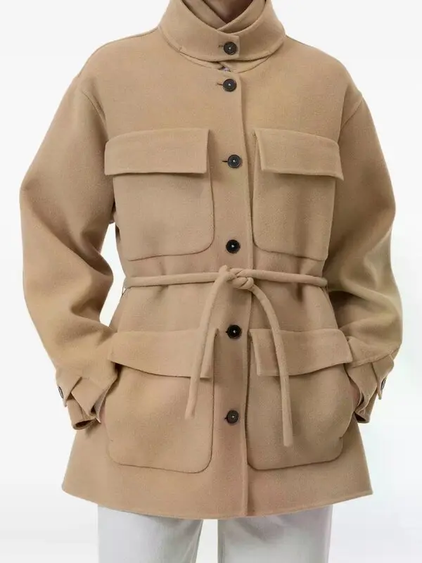 Closed Belted Patch-pocket Wool Coat