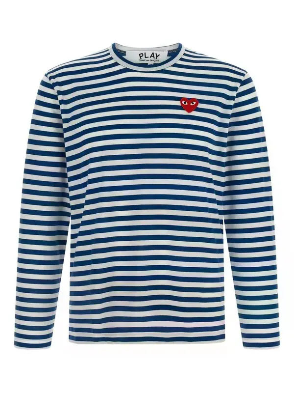 Play Comme Des Garcon Striped Logo Patch Long Sleeve T-shirt - Blue