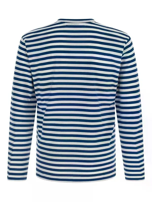 Play Comme Des Garcon Striped Logo Patch Long Sleeve T-shirt - Blue