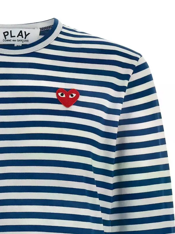 Play Comme Des Garcon Striped Logo Patch Long Sleeve T-shirt - Blue