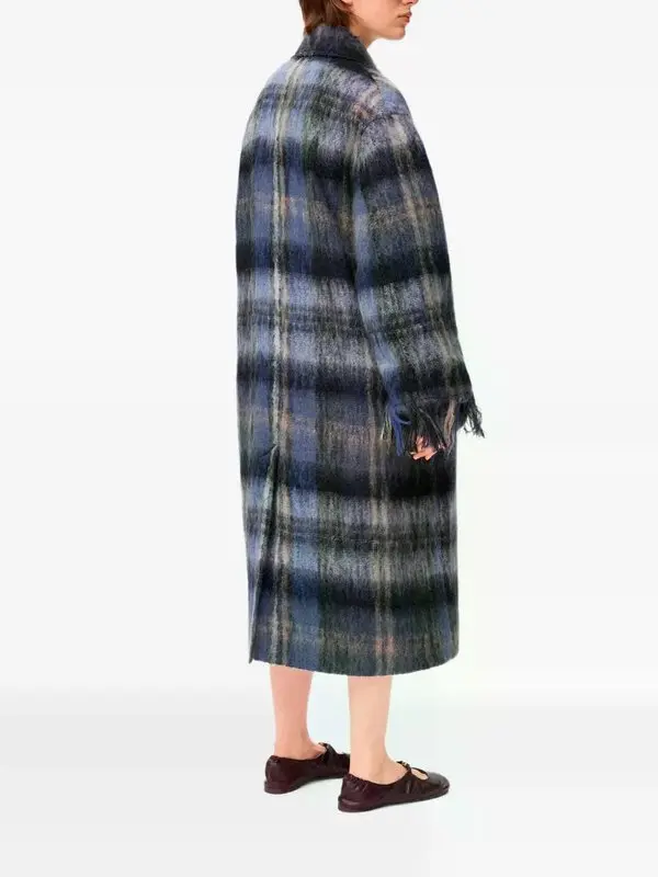 Loewe Plaid Fringed Coat - Black