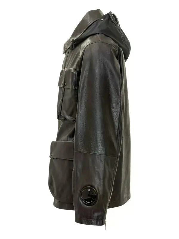 C.P. Company Hooded Leather Jacket In Black | Editorialist