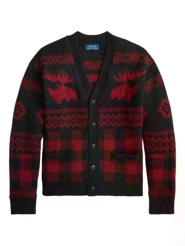 Polo Ralph Lauren Moose Motif Check Cardigan