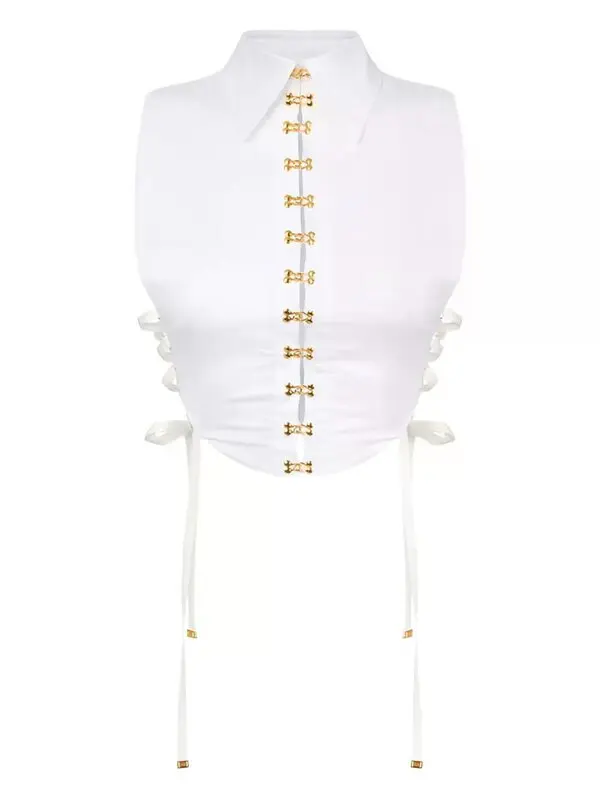 Elisabetta Franchi Jewel Clasp Criss-cross Shirt - White