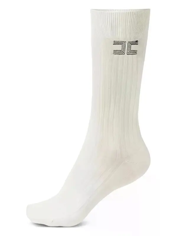 Elisabetta Franchi Ribbed Embroidered-logo Socks - Neutrals