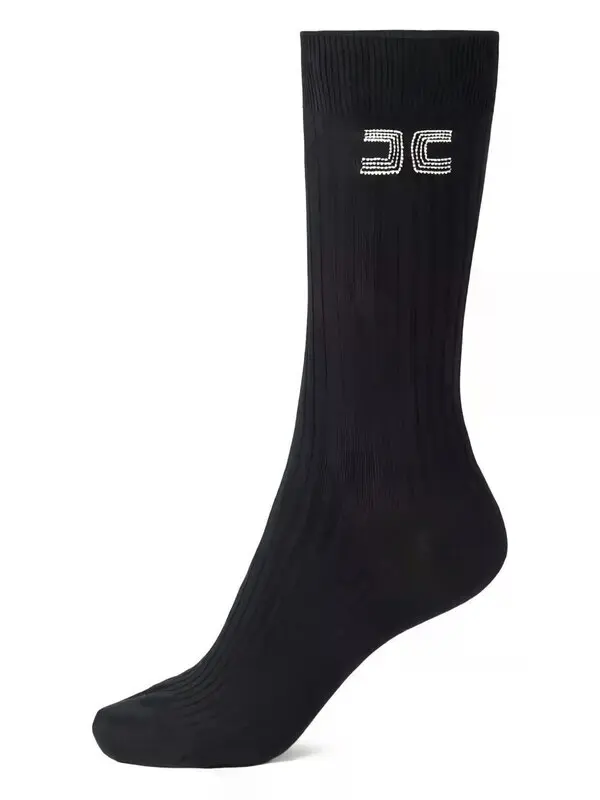 Elisabetta Franchi Ribbed-knit Socks With Embroidered Logo - Black