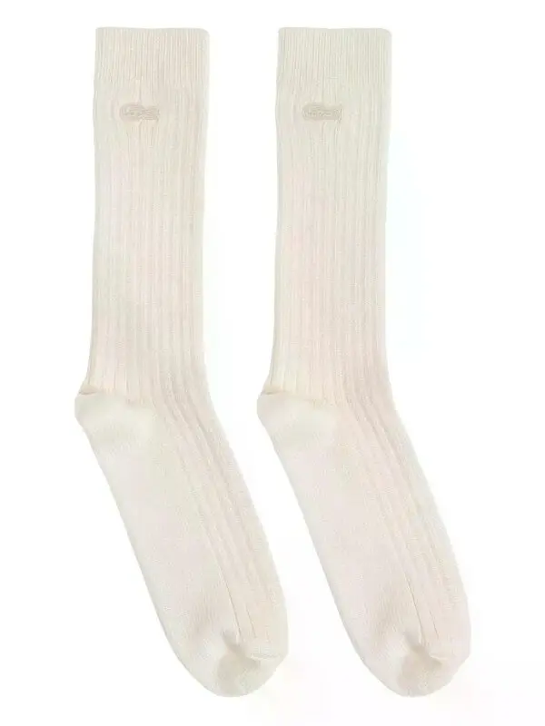 Lacoste Logo-embroidered Ribbed Socks - Neutrals