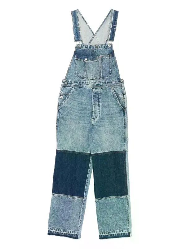 Co Patchwork Denim Overalls - Blue