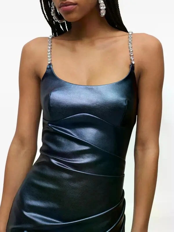 AREA Crystal-strap Metallic Mini Dress - Blue