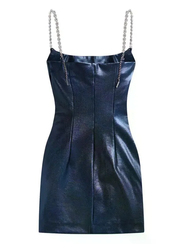 AREA Crystal-strap Metallic Mini Dress - Blue