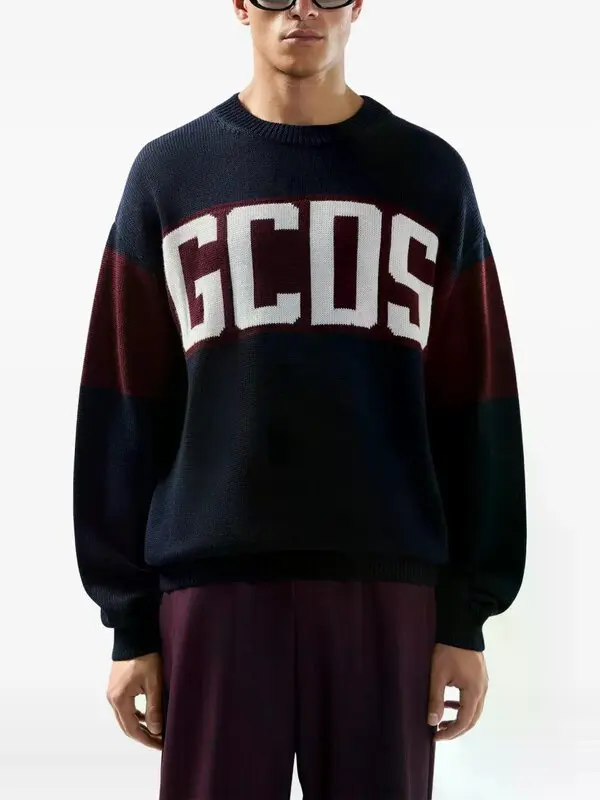Gcds Striped Logo-detail Sweater - Blue