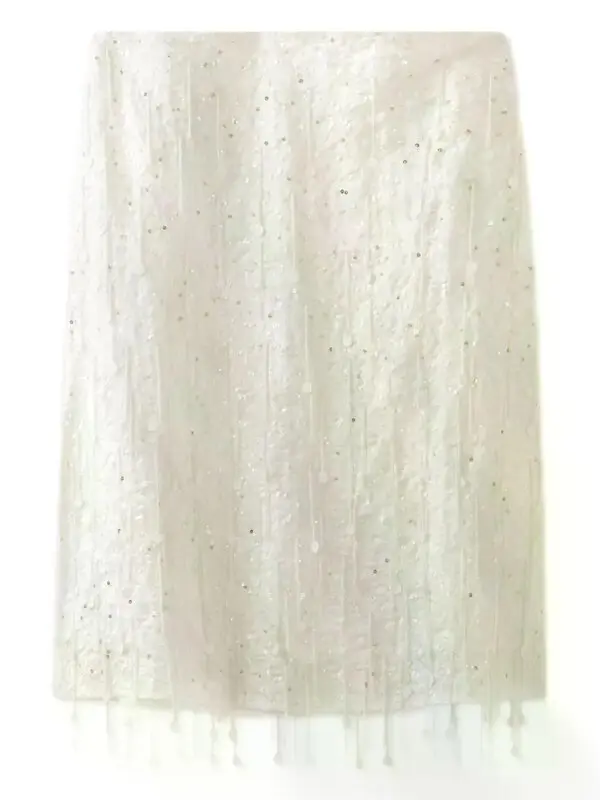 ASTA RESORT Fidan Beaded Tassel Midi Skirt - White