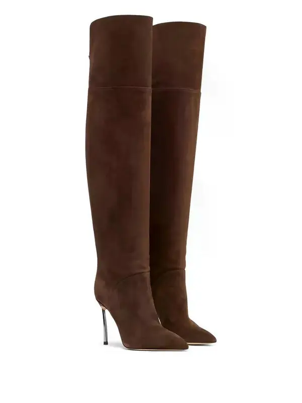 Casadei 100mm Metallic-heel Suede Over-the-knee Boots - Brown